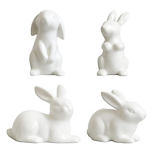4Pcs Easter Rabbit Figurine Ceramic Bunny Statues Mini Garden Ornaments Easter Party Decor for Lawn Table Office