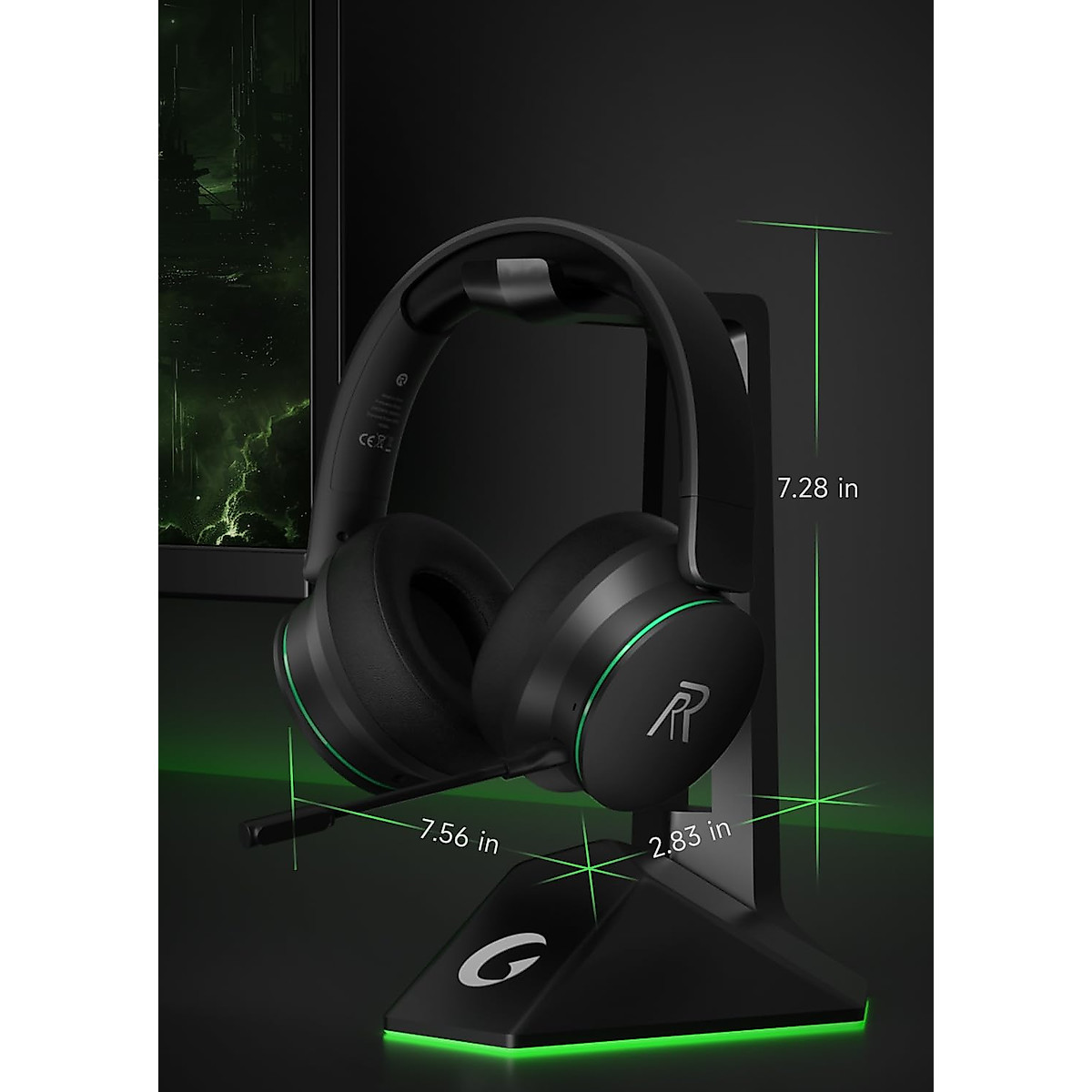 RYR Wireless Gaming Headset for Xbox Series X|S, Xbox One, PS5, PS4, Mac, Bluetooth 5.3, 3D Surround Sound, Rotatable Earmuffs, Gaming Headphones with Noise Canceling Microphones-Blackgreen