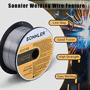 0.035 flux core welding wire, 2Lbs E71T-GS Low Splatter gasless Carbon Steel Mig Welding Wire Compatible With HF Fourney Harbor Welder(1 PACK)