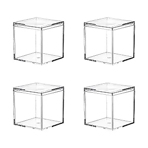 Dayaanee Clear Acrylic Box with lid, 4 Pack Plastic square cube containers Storage Box 3.9x3.9x3.9 Inch/100X100X100mm for Candy Pill and Tiny Jewelry