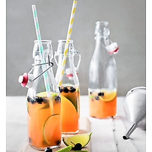 Bormioli Rocco Set Of 6 Square Swing Top Glass 8.5 Oz. Bottles With Airtight Hermetic Lid, Bottles Kombucha, Beer, And Limoncello, Dishwasher Safe, Made In Italy.