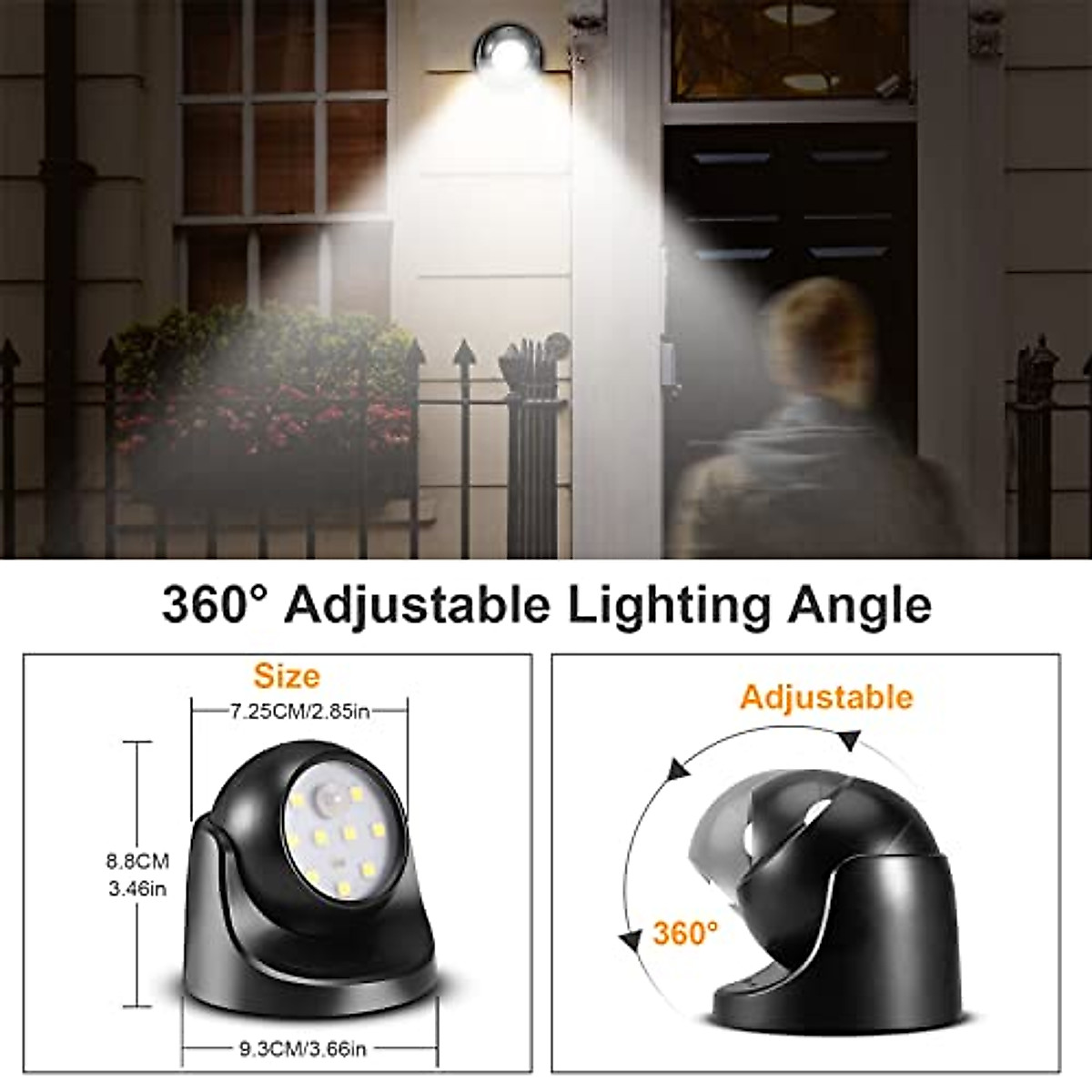 ProGreen 6000K Battery Operated Motion Sensor Light Waterproof Wireless LED Battery Powered Wall Light Auto On/Off 2 Pack Cool White