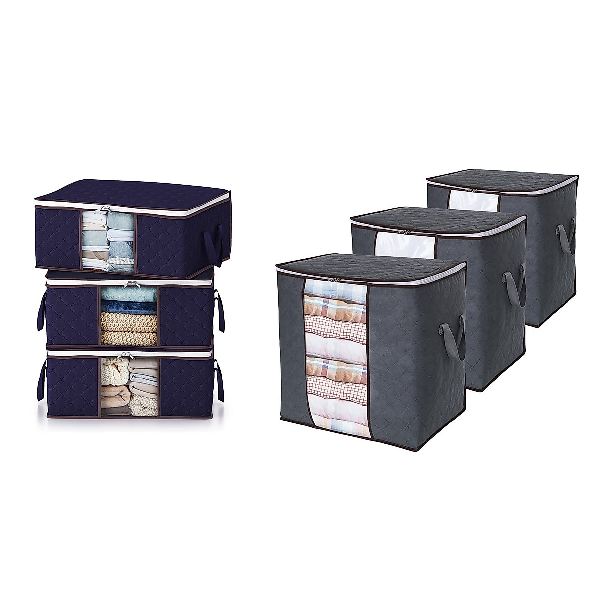 Lifewit 3 Pack 35L Clothes Storage Bag Organizer (Blue), Bundle with 3 Pack 90L Clothes Storage Bag (Grey)