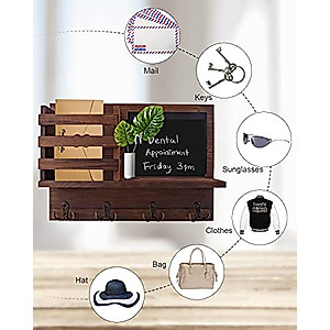 Megadream Key Holder for Wall, Front Door Organizer Wooden Mail Letter Holder Box, Key Ring Holder for Wall with Chalkboard, 4 Double Key|Coat|Bag Hooks