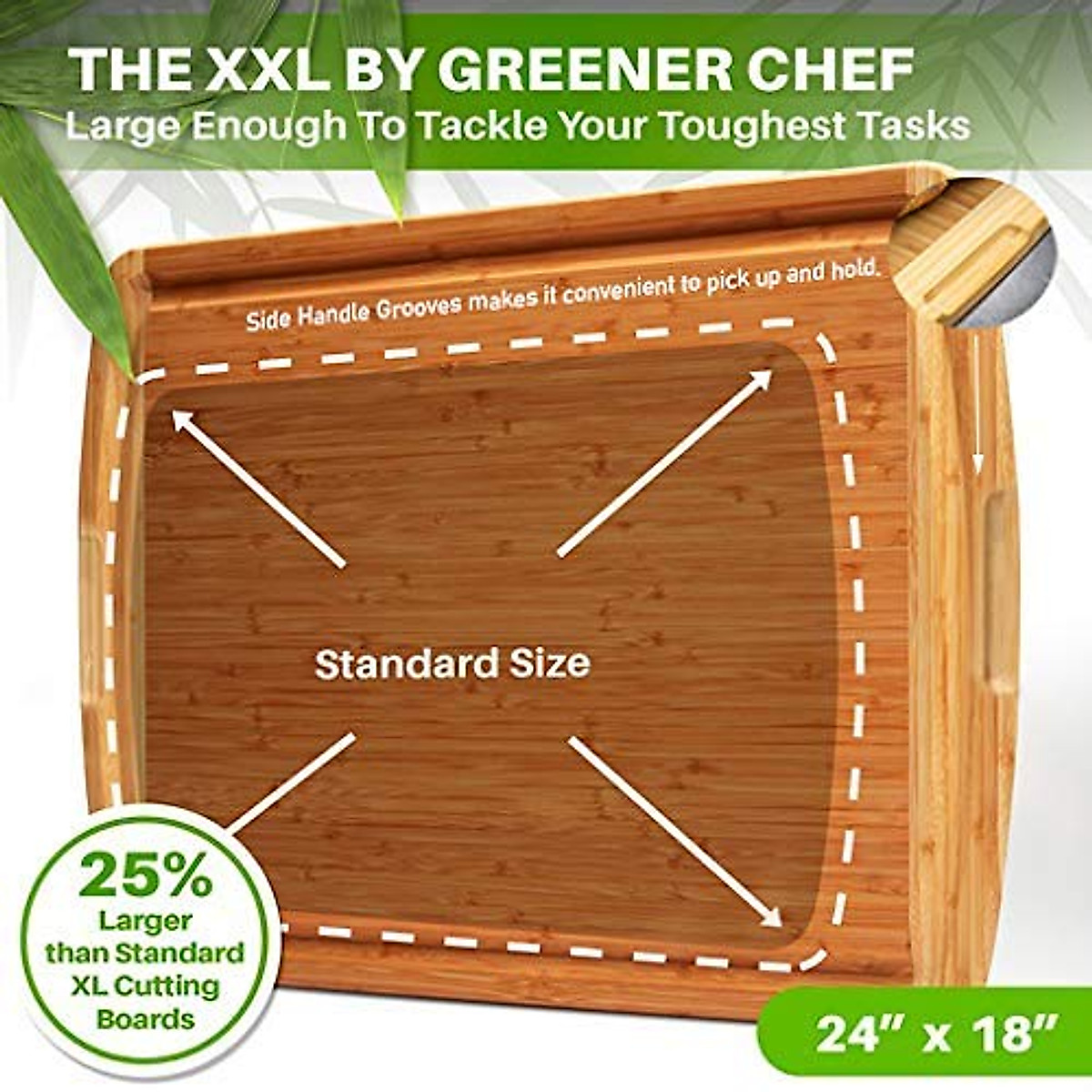 XXL Bamboo Cutting Board and Food Grade Oil Spray by Greener Chef
