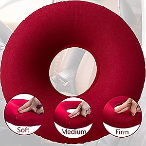 Shineyid Donut Pillow for Tailbone Pain, Inflatable Donut Cushion Seat with A Pump, Hemorrhoid Seat Cushion, Round Wheelchairs Seat Cushion for Office Chair, Car or Home (15" Red)
