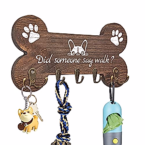 LAOKETON Bone Shape Key Holder - Dog Leash Holder with 5 Key Hooks Decorative for Wall, Cute Housewarming Gifts for Dog Owner & Lovers, 11.8'' x 5.9''(Brown)