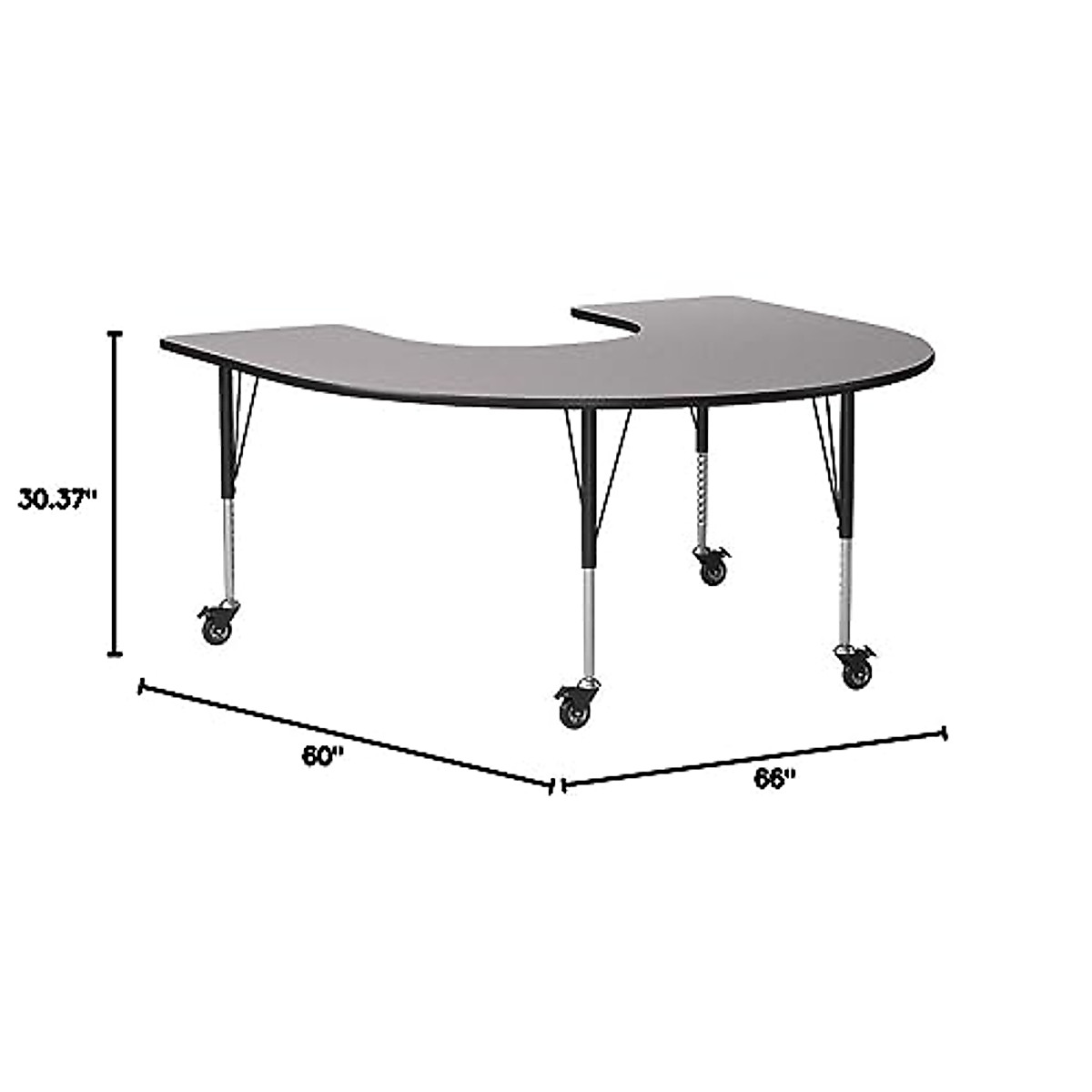 Flash Furniture Wren Mobile 60''W x 66''L Horseshoe Grey Thermal Laminate Activity Table - Standard Height Adjustable Legs