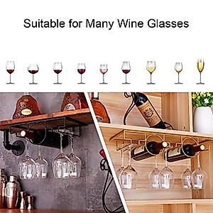 YYSD Hanging Wine Glass Rack and Bottle Holder, Under Cabinet Stemware Rack Glass Holder, Retro Wine Glass Drying Rack for Bar Kitchen Pub(Black,Gold)