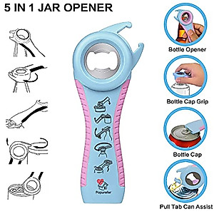 Jar Opener for Weak Hands, Jar Opener for Seniors with Arthritis Multi-Function, Non Slip Rubber Jar Opener Gripper Pad Lid Twist Gripper, Jar Bottle Lid Can Opener Kit for Low Strength, Elderly