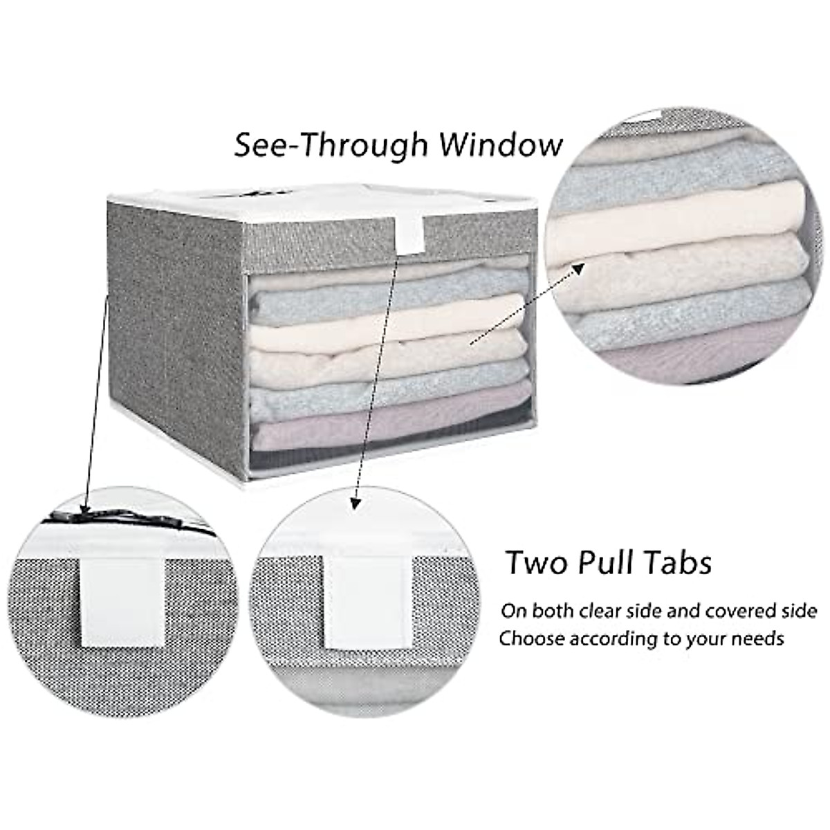 StorageWorks Closet Storage Bins with Clear Window 3 pack, 55L Closet Storage Organizer, Storage Bin with Double-Open Lid