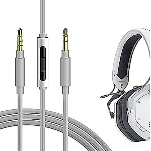 GEEKRIA Audio Cable with Mic Compatible with V-Moda Crossfade 3, LP, LP2, M-200, M-100, M-80, V-80 Cable, 3.5mm Aux Replacement Stereo Cord with Inline Microphone (4 ft / 1.2 m)