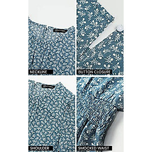 PRETTYGARDEN Women's Summer Casual Short Flutter Sleeve Round Neck Smocked Waist Tiered Boho Floral Flowy Maxi Dress(Small, Leaves Sky Blue)