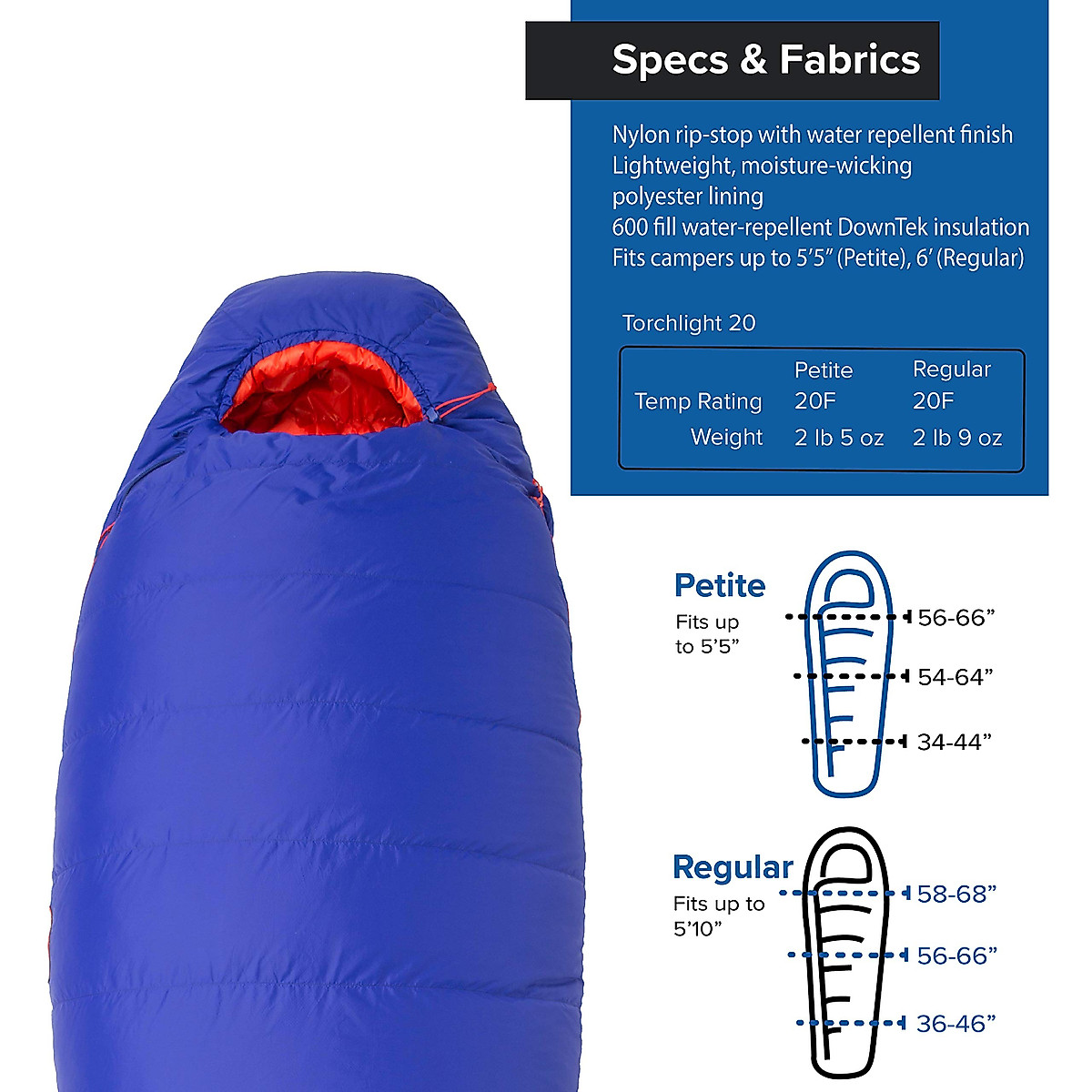 Big Agnes Women's Torchlight (600 DownTek) Sleeping Bag, 20 Degree, Regular