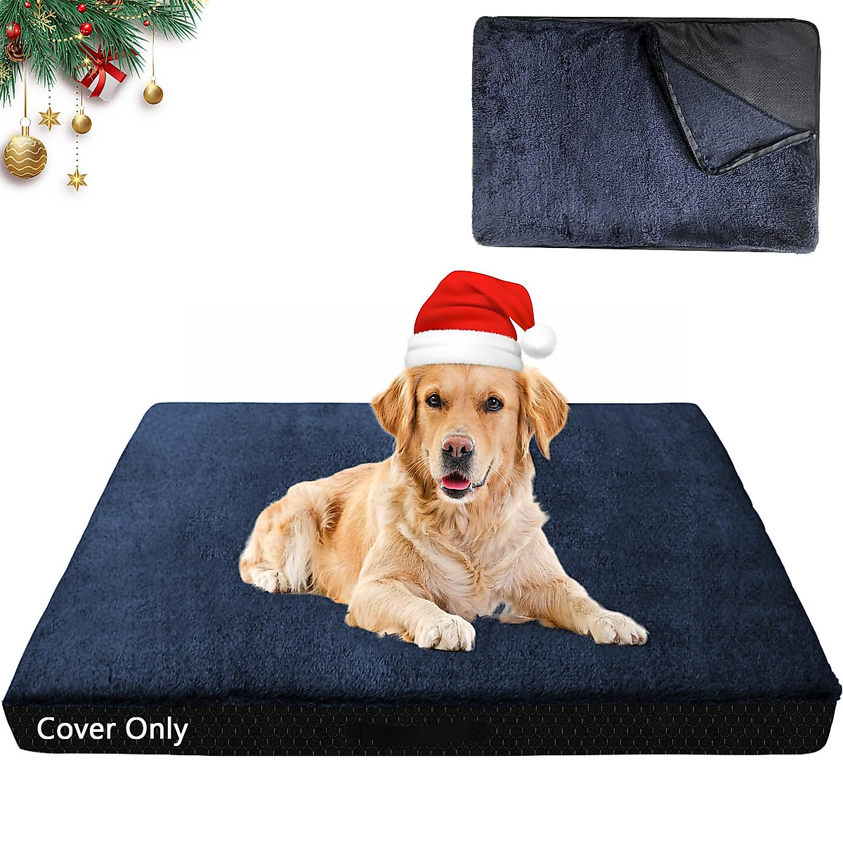 COSHNIBI Dog Bed Covers Replacement Washable,Waterproof Bed Covers Soft Plush Replacement with Zipper & Removable for Dog/Cat 36''Lx27''Wx4''H-Navy Blue