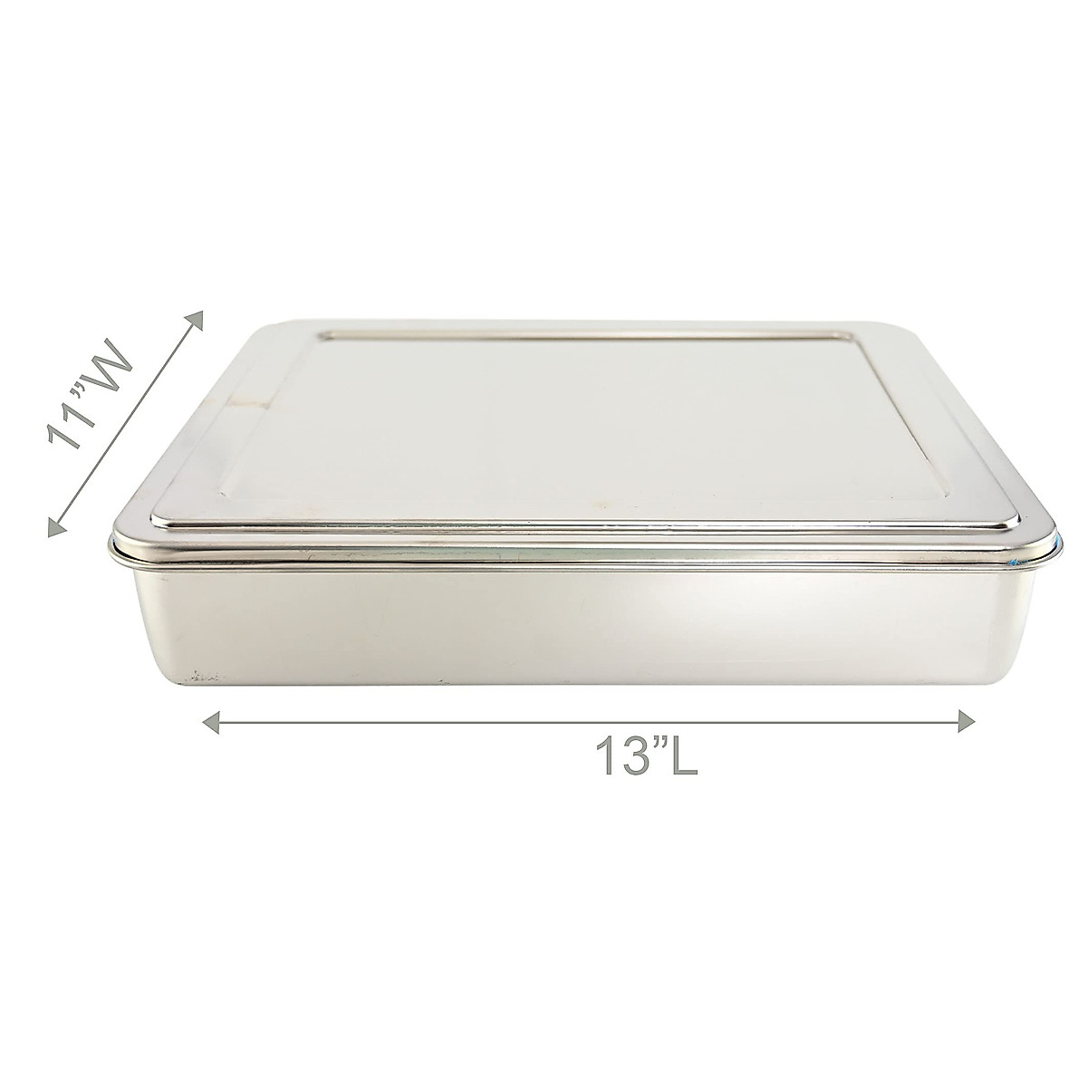 Home-X Stainless-Steel Cake Pan with Lid, Rectangular Cake Pan With Lid, Baking Tray for Cakes, Oven-Safe Pan, Large Metal Baking Pan, 13" L x 11" W x 2 ½” D, Stainless Steel