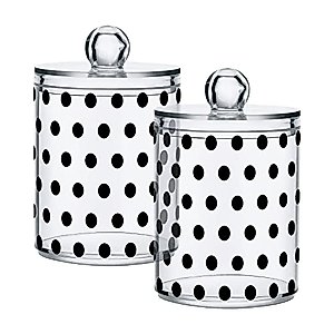 Sletend 2 Pack Plastic Qtips Holder Black Spots Bathroom Container Storage Holder Vanity Canister Jar for Cotton Swabs,Bath Salts,Makeup Sponges,Hair Accessories