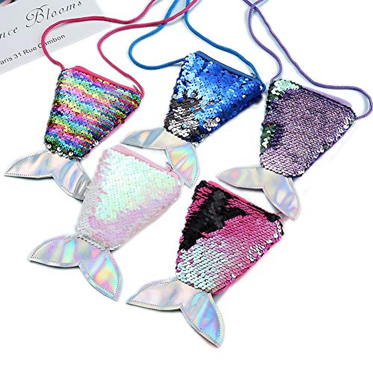 Starte Small Mini Coin Purse Messenger Bag Crossbody Satchel for Kids Girls,Mermaid Sequin Bling Bag for Girls Backpack,Blue