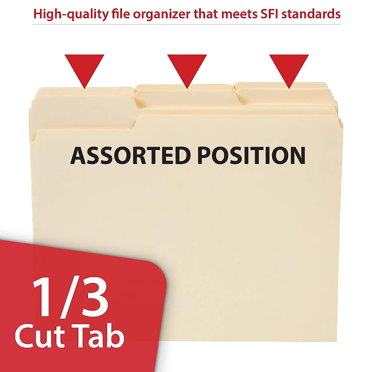 Staples 116657 Manila File Folders Letter 3 Tab Assorted Position 100/Box