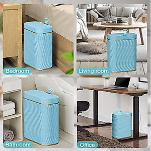 steo spce Bathroom Small Trash Can with Automatic Touchless Lid, 2.6 Gallon Smart Garbage Can Narrow Waterproof Trash Bin for Bedroom, Office, Living Room-Blue