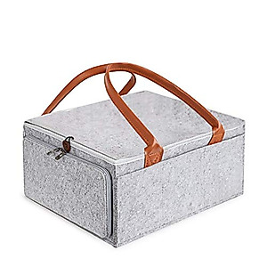 REHOC Diaper Organizer Baby Nursery Storage Basket with Zipper Lid and Leather Handle Baby Changing Bag