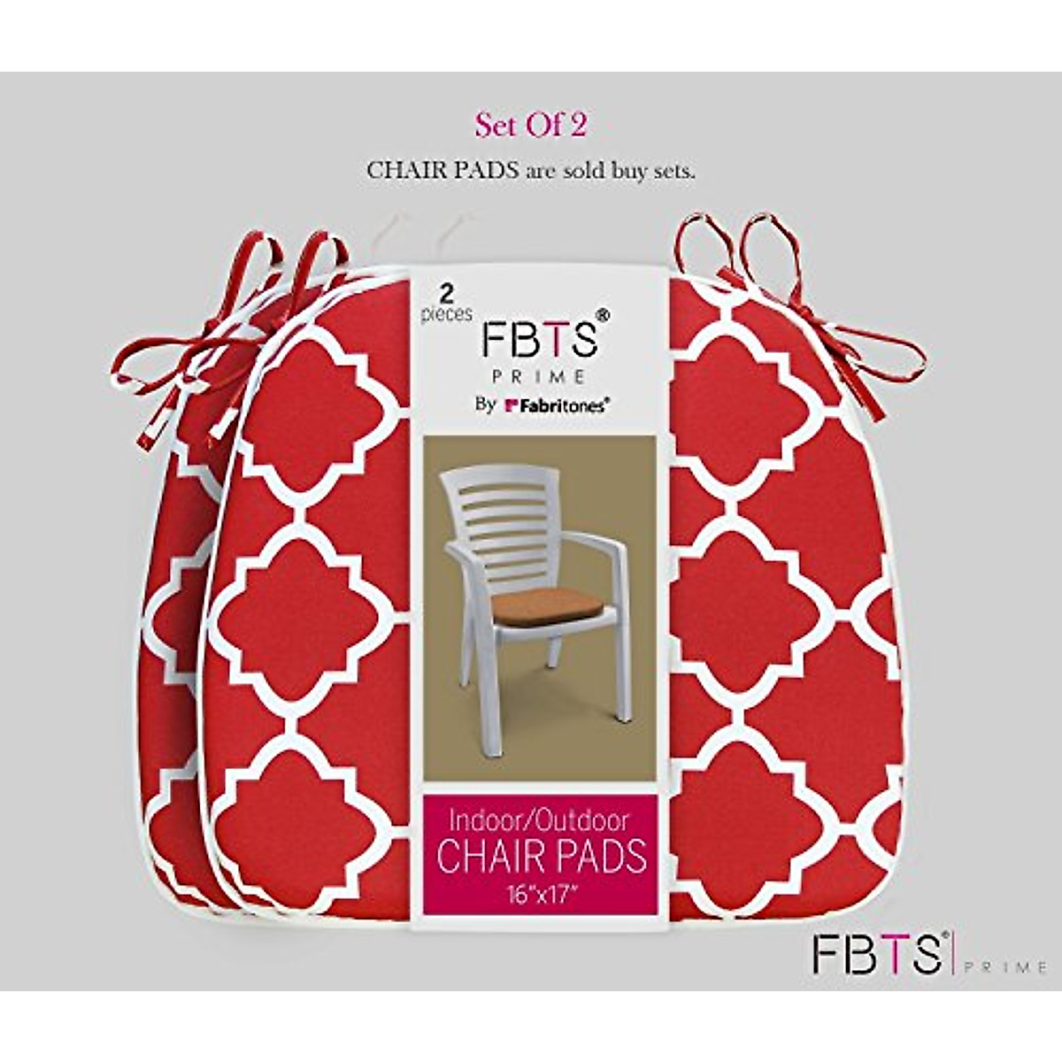 FBTS Prime Outdoor Seat Cushions Set of 2 Patio Chair Cushions with Ties 16x17 Inch Red Geometry U-Shape Chair Pads for Outdoor Patio Furniture Garden Home Office