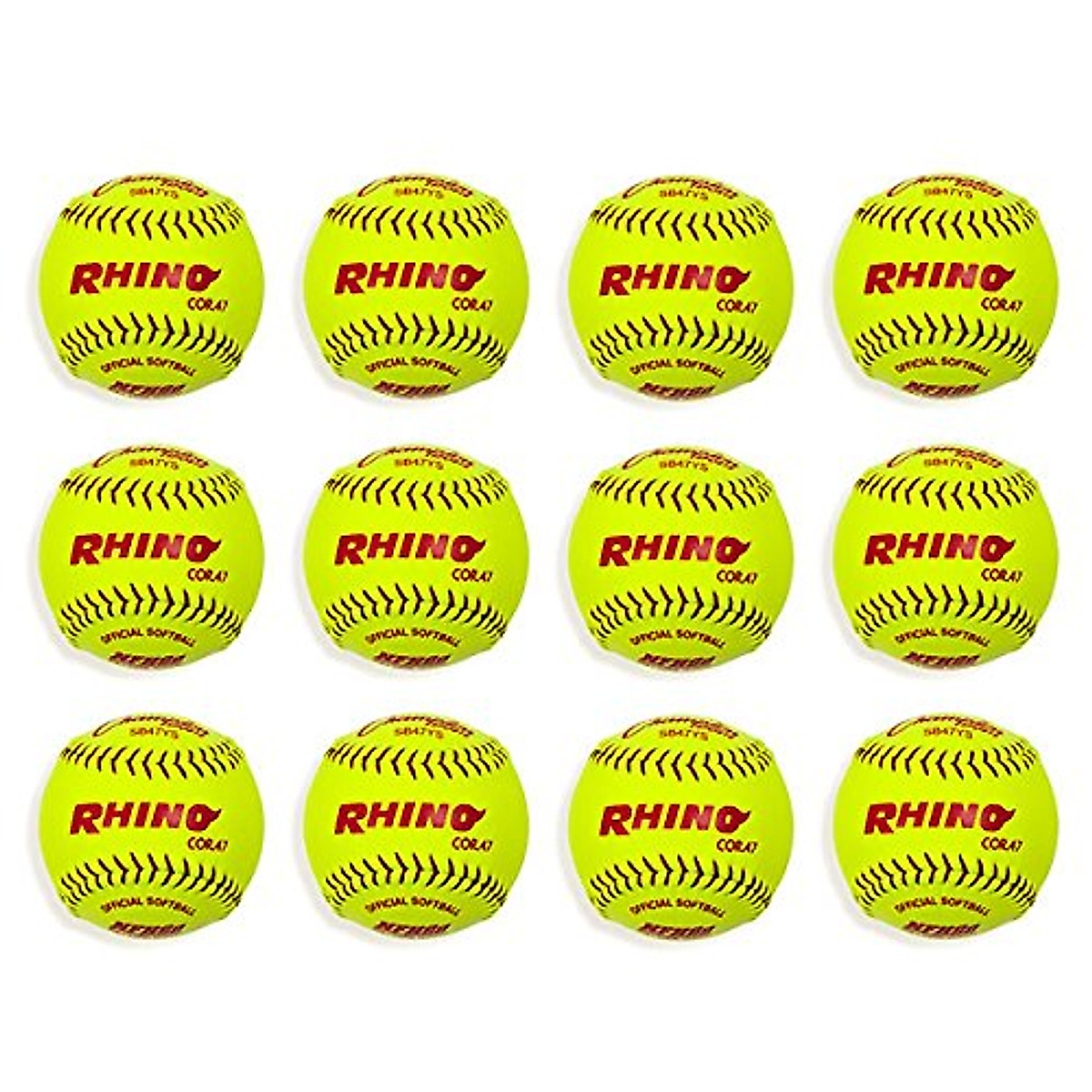 Champion Sports 12" Syntex Leather Cover Softballs - Poly Core - Medium Compression - NFHS Approved - Raised Seams - Optic Yellow - Pack of 12