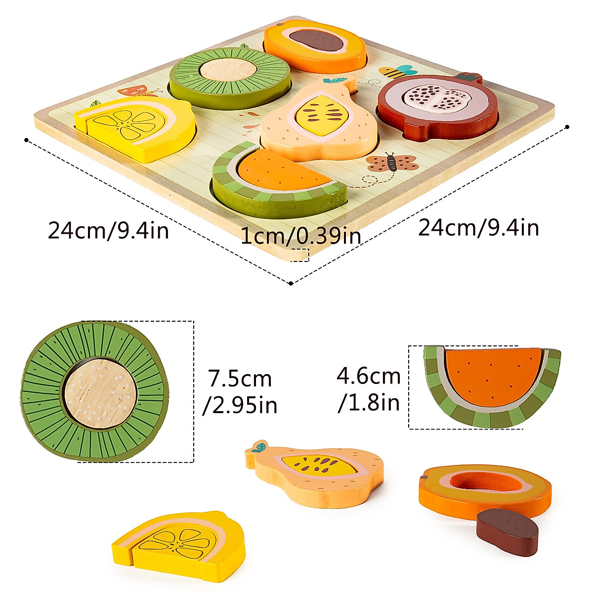 TOGELIN Wooden Puzzles for Toddlers 1-3, Baby Puzzles, Montessori Toys for Kids, Preschool Learning Toys for Boys and Girls-Fruit & Shape