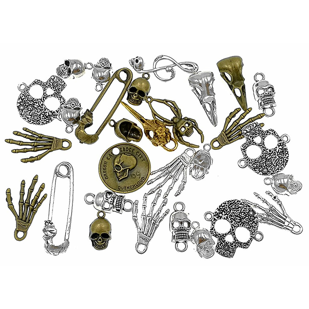 ALIMITOPIA 100 Grams Assorted Skull Skeleton Bone Punk Steampunk Charm Pendant Connector for DIY Necklace Bracelet Jewelry Making Findings