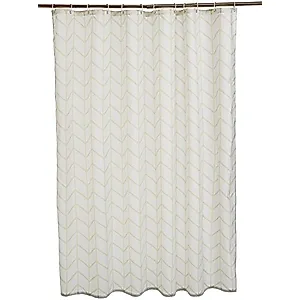 Amazon Basics Fabric Shower Curtain with Grommets and Hooks - 72 x 72 Inch, Natural Herringbone