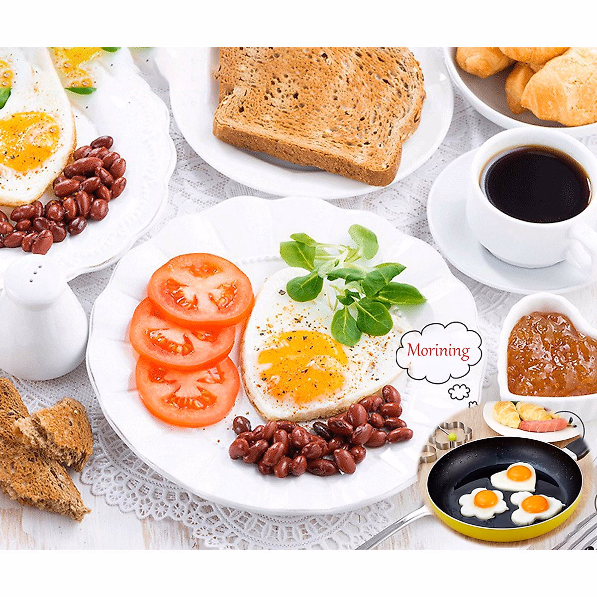 Egg Pancake Rings,8pcs Different Shaper Fried Egg Molds,Stainless Steel Omelette Frying Cooking Tools Kitchen Accessories Gadget Rings,with a Silicone Pastry Brush and a Yolk separator,Set of 10