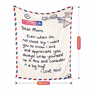 VETEBLE Best Birthday Gifts for Mom from Daughter Son, Premium Dear Mom Blanket Presents for Mother's Day, Christmas, Valentine's Day, Soft & Cozy Flannel Throw Blanket, Moms Bed Blanket Gift