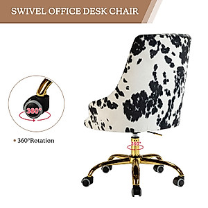 HULALA HOME Upholstered Desk Chair Modern Armless Office Chair with Wheels, Adjustable Swivel Fabric Task Chair for Living Room, Bedroom, Vanity Room(Gold Base, Black)