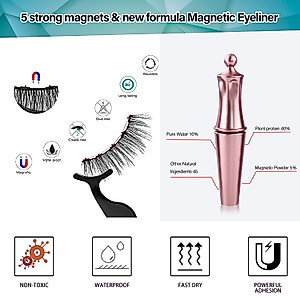 Magnetic Eyelashes with Eyeliner Kit, 10 Pairs Reusable Magnetic Lashes, Upgraded False Lashes Kit with Lash Tweezers Inside & Eyelash Scissors Navy blue