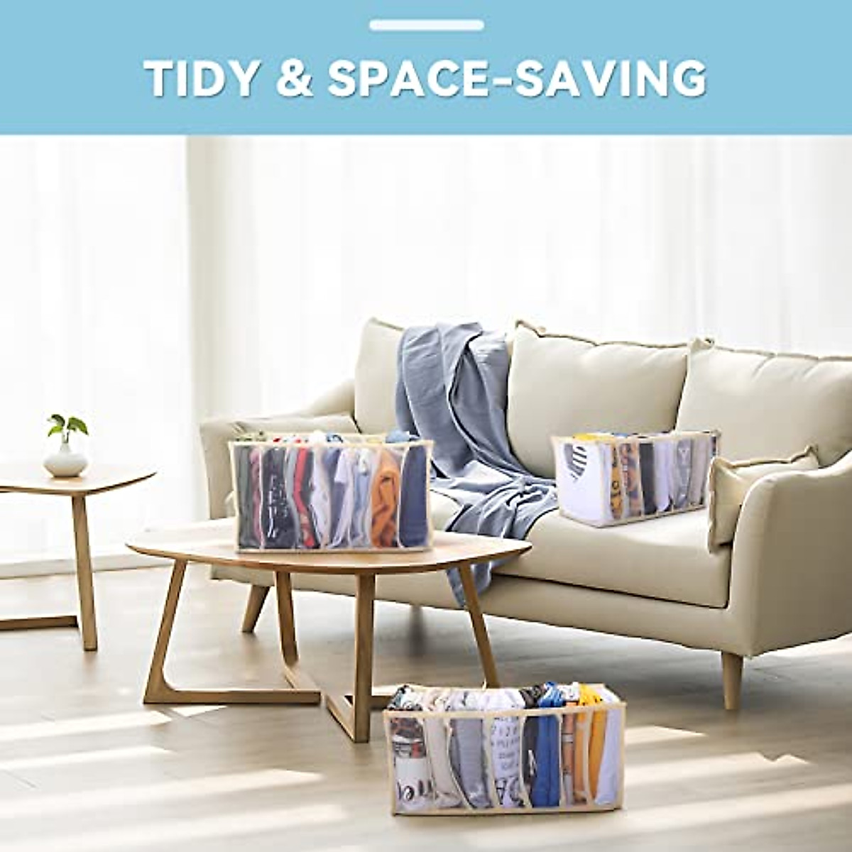 HIPTIS Wardrobe Clothes Organizer, 2PCS Closet Drawer Organizer for Closet, Mesh Clothes Storage Organizer 7Grids for Thin Jeans, T-shirts, Underwear, Socks, Scarves, Leggings, Skirts 1L+1M