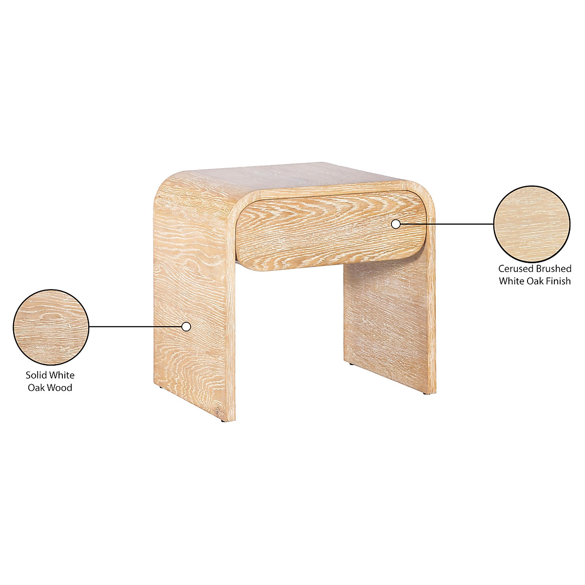 Meridian Furniture 862-NS Cresthill Collection Mid-Century Modern Nightstand, White Oak, 24" W x 18" D x 23" H