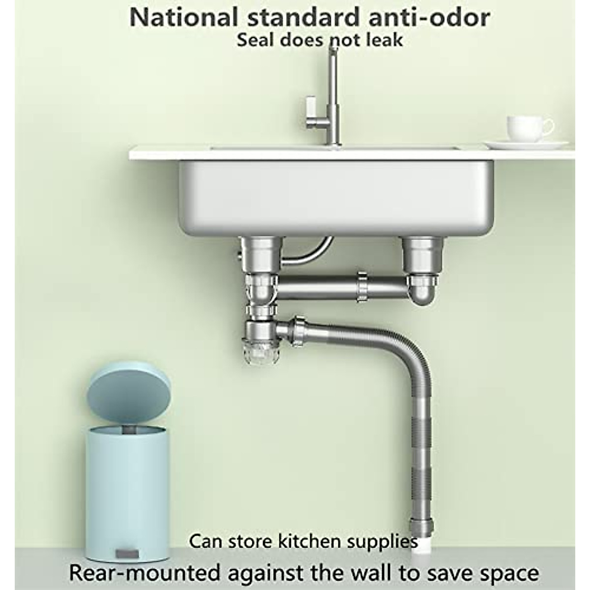 HTDAK Kitchen Dual Sink Installation Plumbing, Expandable Sink Drain Kit, Universal Kitchen Drain Kit, 3-1/2''Sink Expandable Drain, Silver, 13.78×13.78×5.90