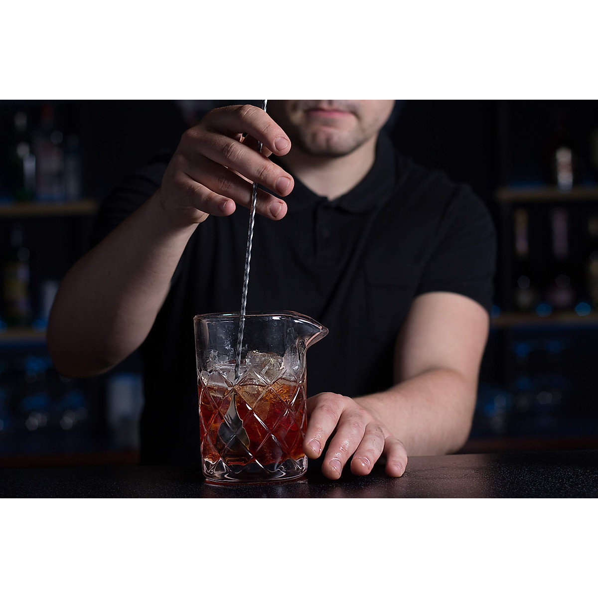 18" Cocktail Mixing Glass Bar Spoon - Long Handle Stainless Steel Drink Pitcher Mixer to Chill and Mix Stirred Drinks - 1 Spoon