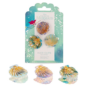 Mad Beauty Disney The Little Mermaid Ariel Hair Clips 3-Pack | Iridescent Seashells | Novelty Beauty, Cosmetic, and Skincare Gifts for Women, Adults, and Kids