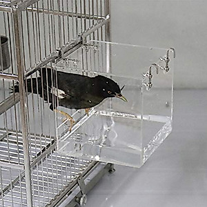QX-Pet Supplies Cube Bird Bathtub Acrylic Bird Bath Shower Box Bowl with Stainless Steel Hooks No-Leakage Hanging in Cage for Little Bird Canary Budgerigar Parrots Crested Myna Cockatiel Lovebird