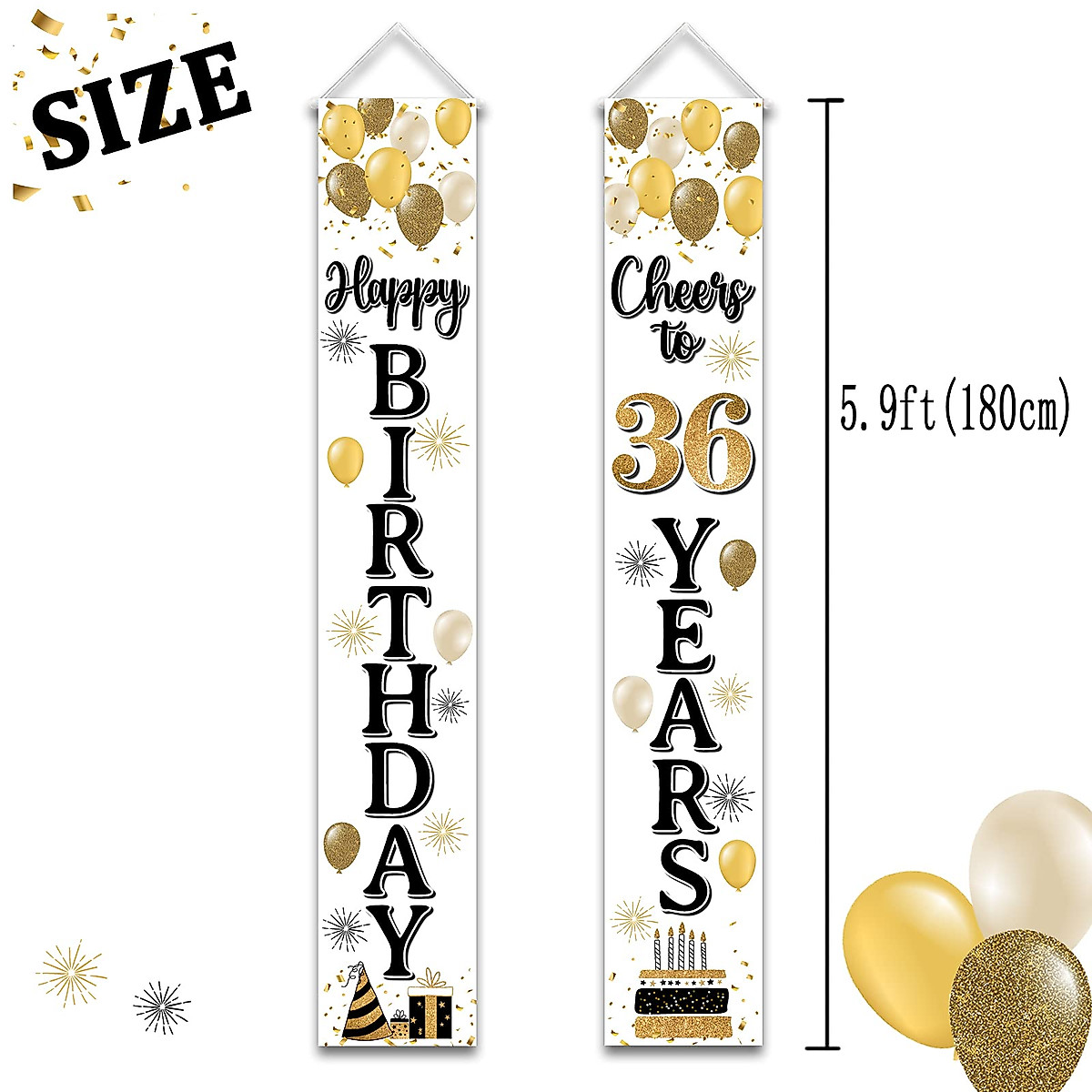 LASKYER Happy 36th Birthday Decorations,36th Gold Balloon Birthday Theme Door Hanging Banner Sign,36 Years Old Bday Party Supplies.