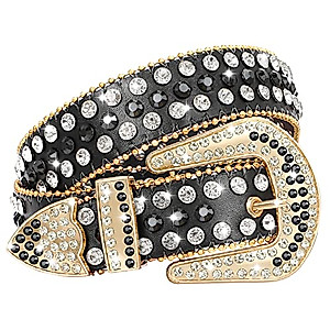 WHIPPY Women Rhinestones Leather Belt Bling Studded Western Cowgirl Waist Belt for Jeans Pants,S,Black