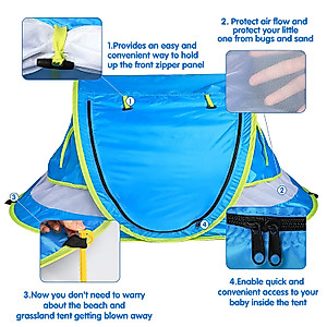 EAHTHNI Portable Baby Travel Bed Durable Beach Tent Sun Shelters with Moisture-Proof Protection for Infant from Sunburn 49 Inch 2 Pegs and Bag, Blue