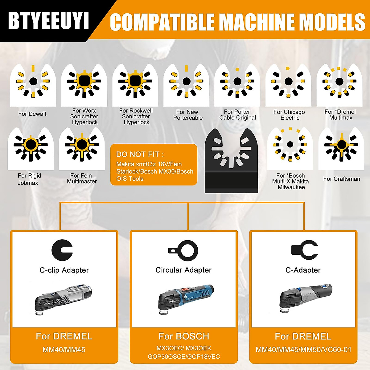 BTYEEUYI Oscillating Tool Blade, 94 Pcs Oscillating Saw Blades with Sandpaper,Quick Release Multitool Blades for Wood Plastics Metal Cutting, Compatible with Dewalt Ryobi Milwaukee Rockwell Dremel