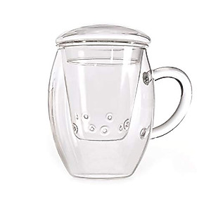 Creano - Tea Glass with Glass Infuser and Lid - Glass Mug with Strainer - Glass Filter - All-In-One - 14oz (400ml)