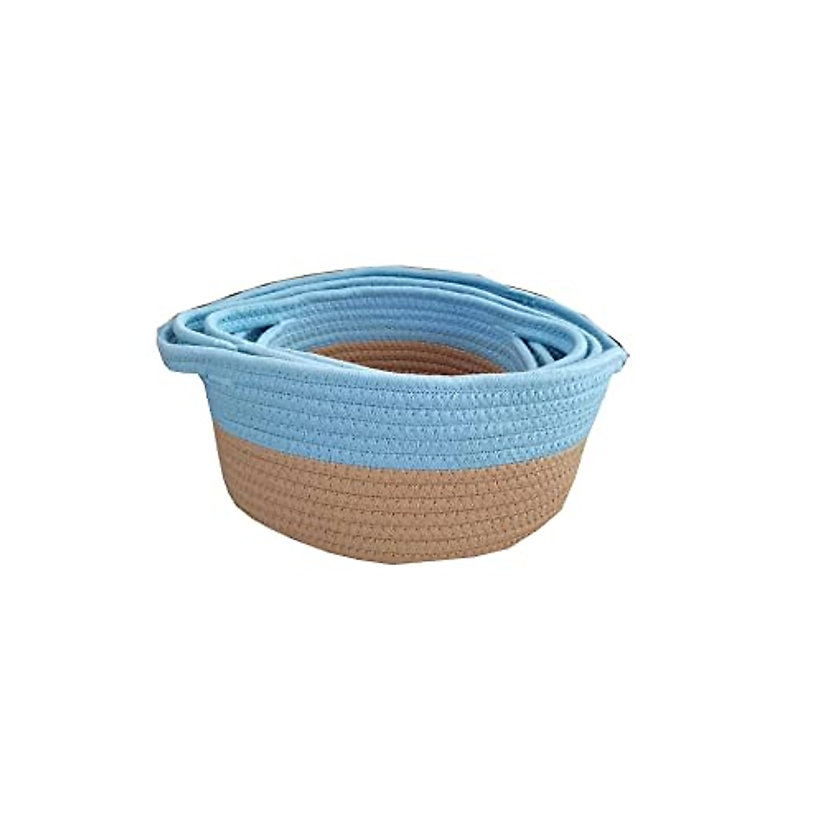 Cotton Rope Storage Bin Baskets, Set of 3 Woven Storage Organizer Small Baskets for Decoration, Toys, Books, Etc.. (Blue)