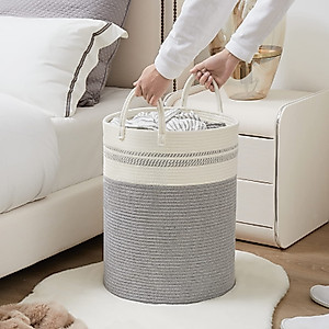 YOUDENOVA Woven Rope Laundry Hamper Basket, 72L Tall Luandry Basket, Baby Nursery Hamper for Blanket Storage, Clothes Hamper for Laundry in Bedroom-Large-Grey