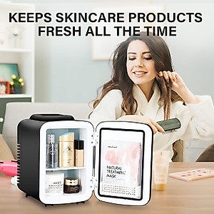 Simple Deluxe Portable Mini Fridge, 4L/6 Can Cooler and Warmer Compact Refrigerator for Skincare, Cosmetics, Beverage, Food, 110V AC/12V DC, for Bedroom, Black, Office, Car, Dorm, Freon-Free, Black