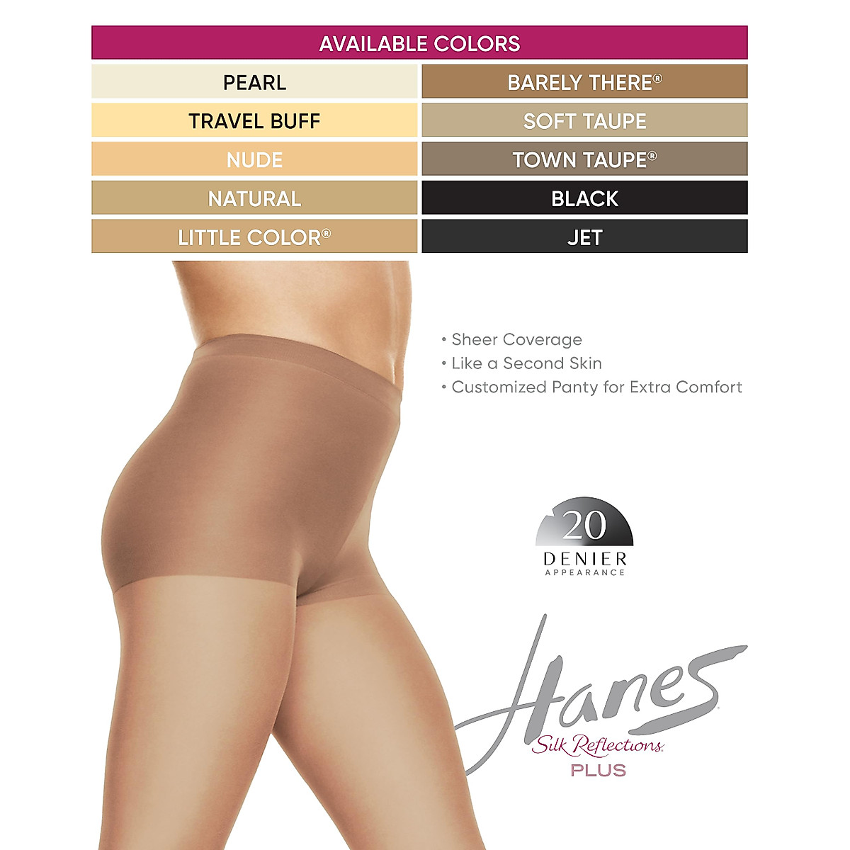 Hanes Silk Reflections Women's Plus-Size Control Top Enhanced Toe Pantyhose, Nude, Petite