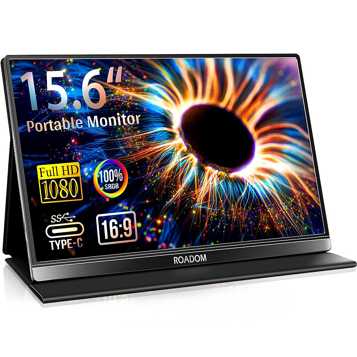 ROADOM Portable Monitor for Laptop, 15.6'' FHD 1080P IPS HDR Travel Monitor with Mini HDMI USB C,External Monitor for Laptop PC Mac Phone Xbox PS4 Switch,Smart Cover,Dual Speakers,Plug and Play